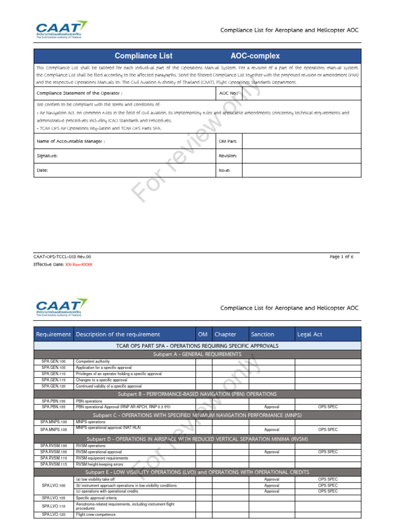 Aeroplane & Helicopter AOC Compliance Guide | PDF | Regulatory ...