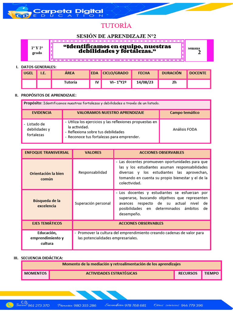 1° y 2°SESION DE APRENDIZAJE-SESIÓN.2-SEM.2-EXP.5-TUTORÍA | Descargar gratis PDF | Aprendizaje ...