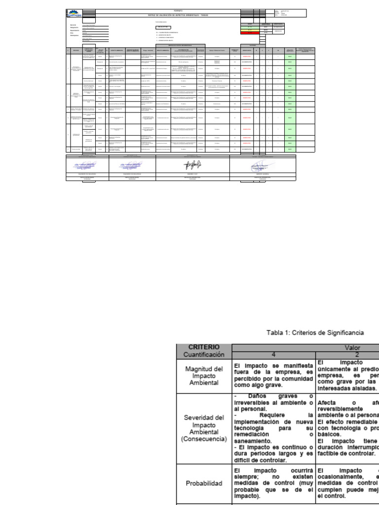 Matriz de Valoración Ambiental SSOMA | PDF