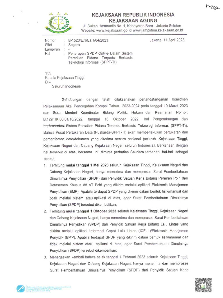 Penerapan SPDP Online Dalam Sistem Peradilan Pidana Terpadu Berbasis ...