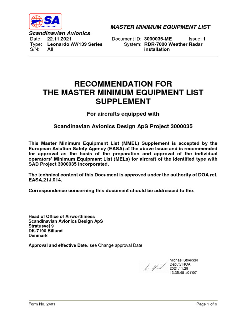 Recommendation For The Master Minimum Equipment List Supplement | PDF ...