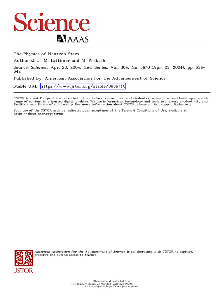 Lattimer PhysicsNeutronStars 2004 | PDF