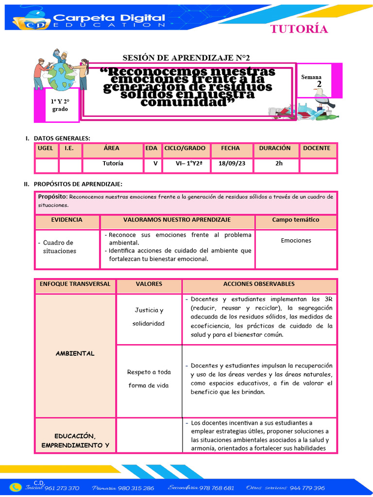 1° y 2°SESION DE APRENDIZAJE-SESIÓN.6-SEM.6-EXP.6-TUTORÍA | PDF | Aprendizaje | Maestros
