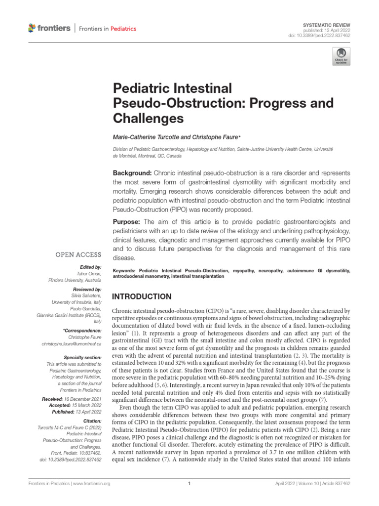 (2022 - Frontiers in Pediatrics) Pediatric Inetstinal Pseudo ...