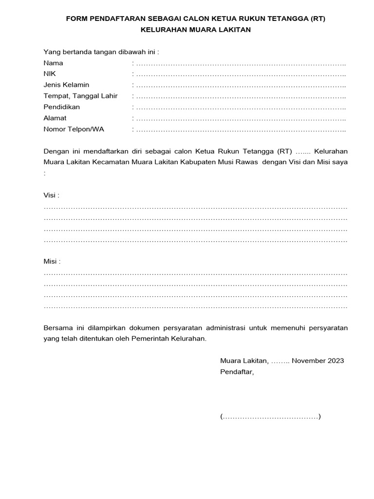 Formulir Pendaftaran RT | PDF