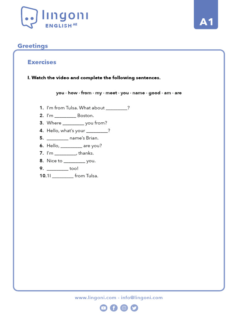 Lesson 1 Greetings A1 | PDF | Linguistics