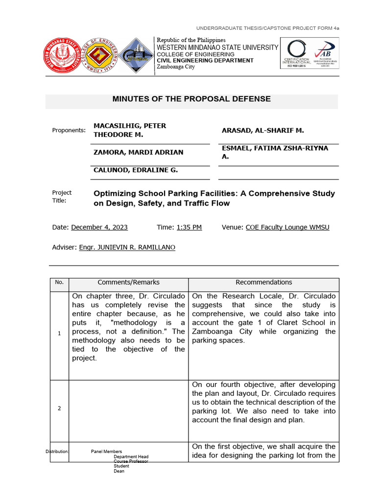 COE-CE-EXT CAP 10 FORM 4a Minutes of The Proposal Defense - Chairperson ...