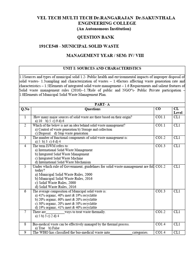 MSWM - QB | PDF | Waste Management | Municipal Solid Waste
