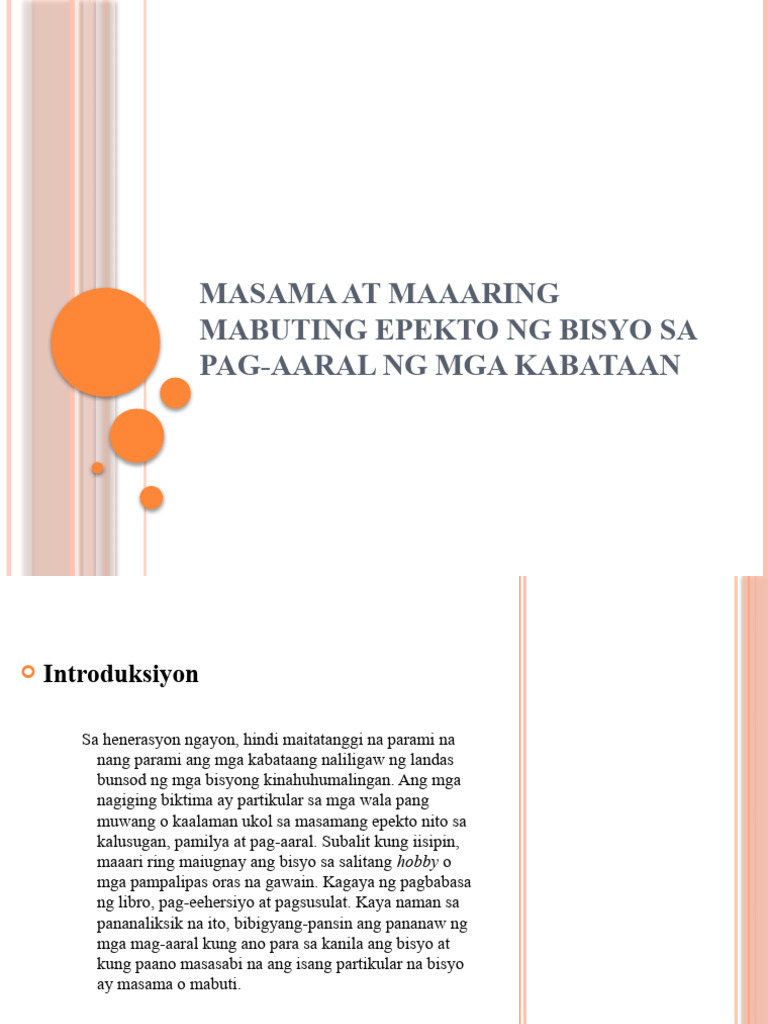 Masama at Maaaring Mabuting Epekto NG Bisyo Sa | PDF