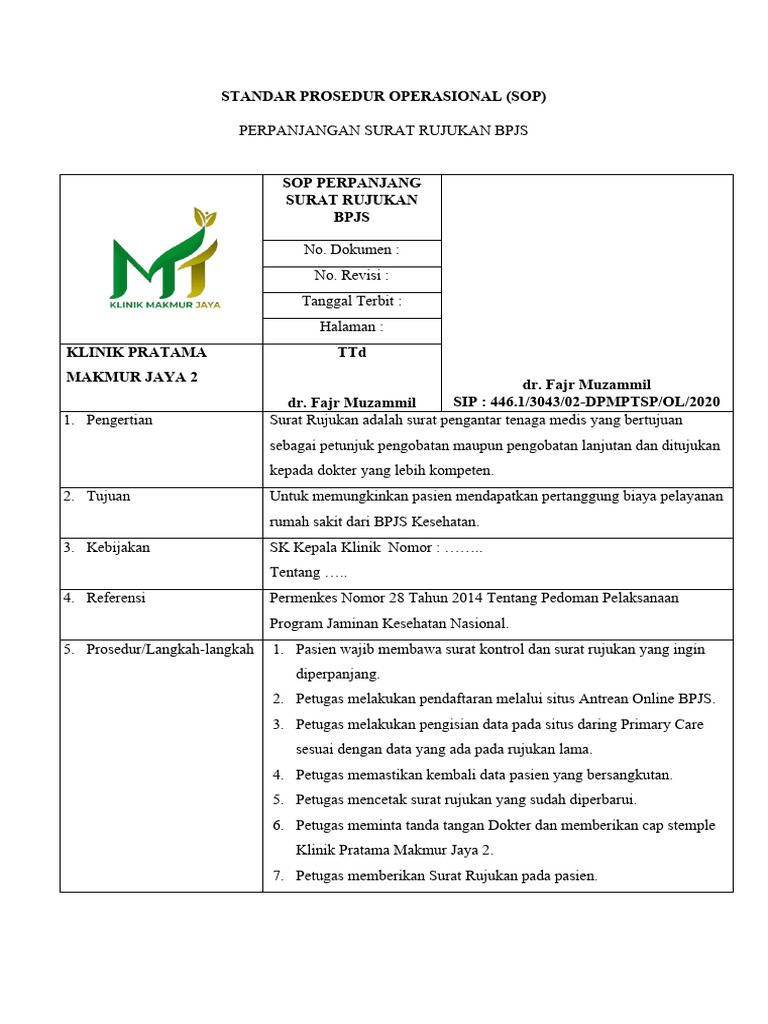 Sop Perpanjang Surat Rujukan | PDF