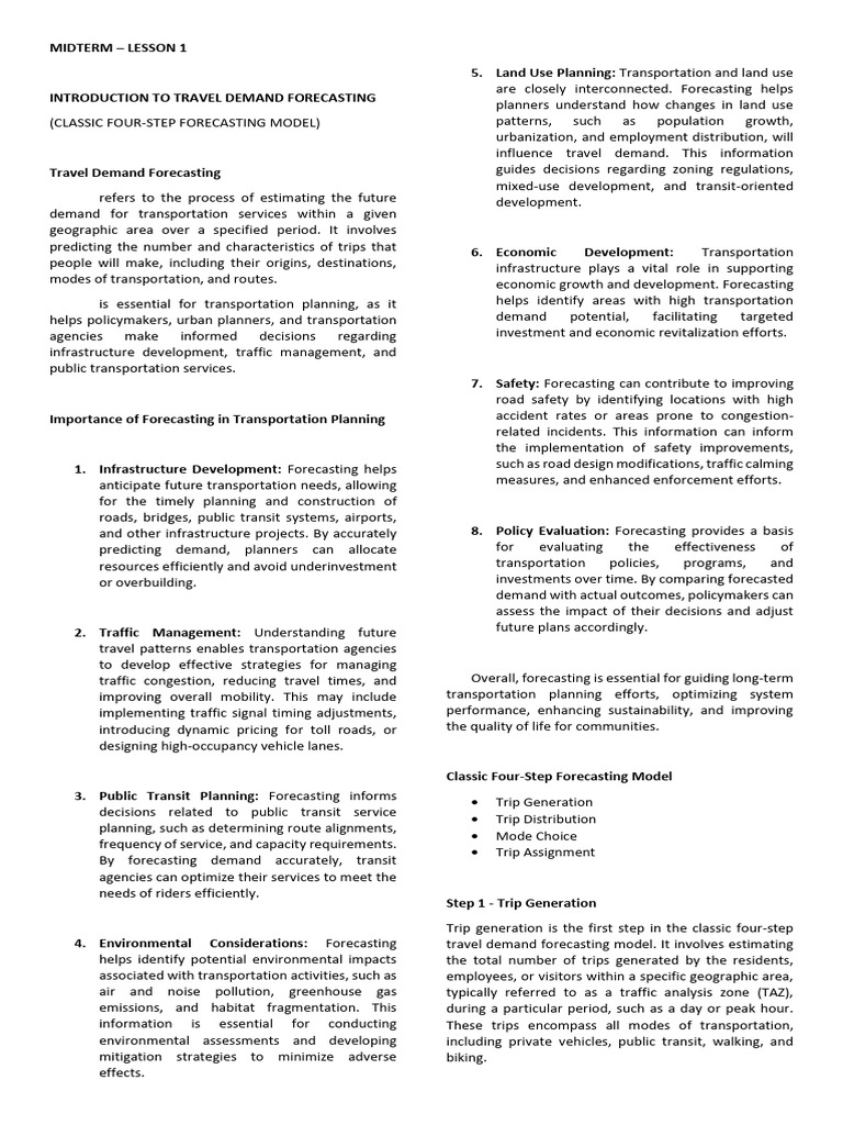 Principles of Transportation Midterm Lesson 1 | PDF | Transport | Public Transport