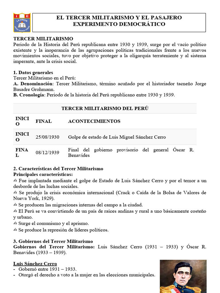 Tercer Militarismo - Ficha CCSS 5 - Eda 4 | PDF