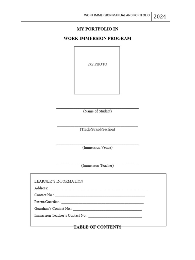 Work Immersion Portfolio Editable Print Artemis | PDF | Teachers ...