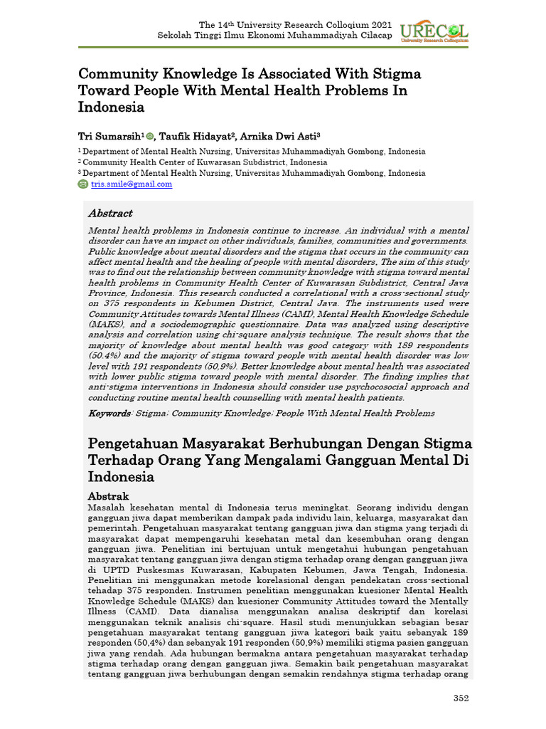 Community Knowledge and Stigma Toward Mental Health | PDF | Mental ...