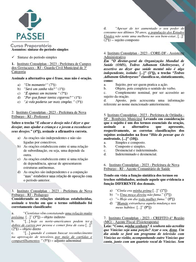 Sintaxe do Período Simples - Lucas 16-02 | PDF | Assunto (gramática ...
