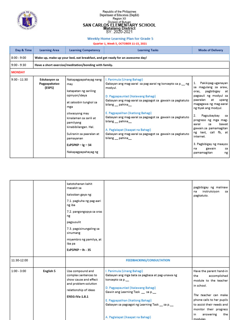 WHLP Grade 5 Q1 W4 All Subjects | PDF