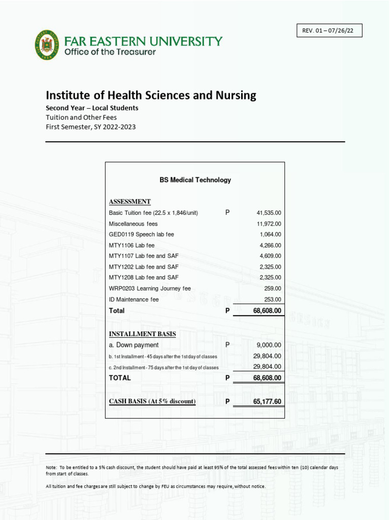 FEU Health Sciences Tuition Fees 2022 | PDF | Fee | Tuition Payments