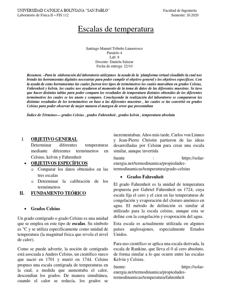 Escalas de temperatura | PDF | Celsius | Temperatura