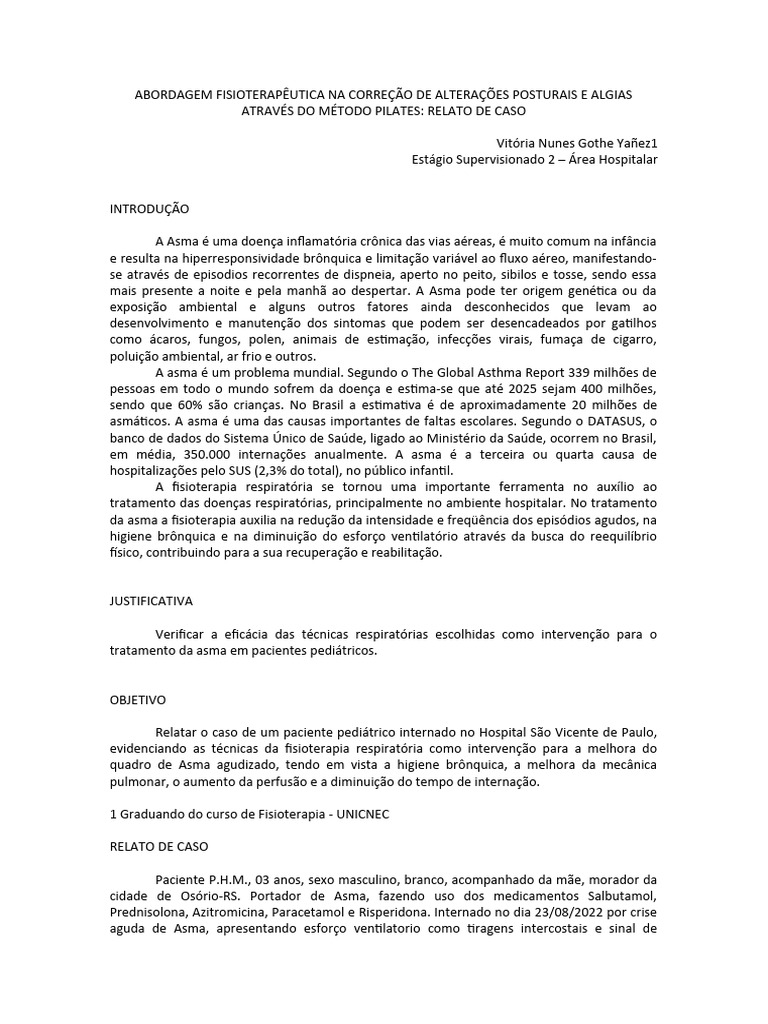 Caso Clinico - Vitoria Gothe - Atuacao Da Fisioterapia Respiratoria em Criancas Com Asma No ...