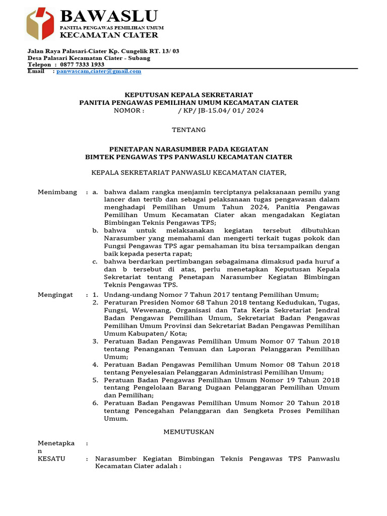 SK Narsum Bimtek PTPS | PDF