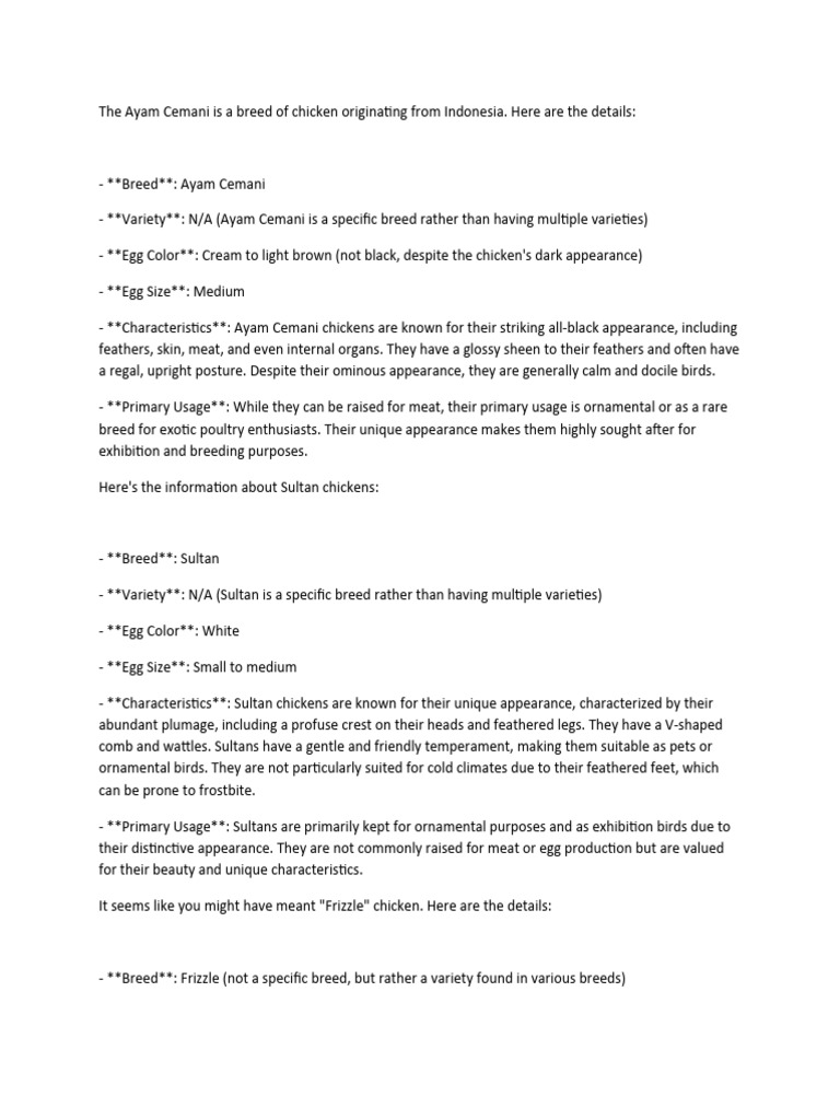 Breeds Of Chicken Pdf Chicken Birds