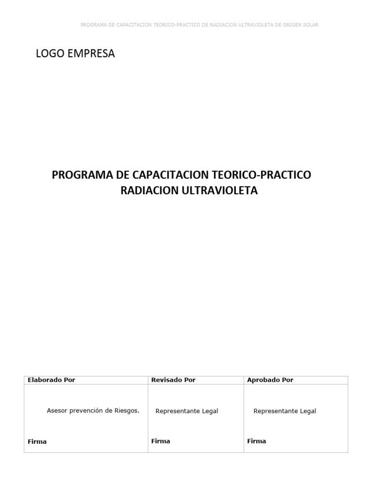 Programa de Capacitacion Teorico-Practico Radiacion Uv RUV | PDF | Ultravioleta | Creación de ...