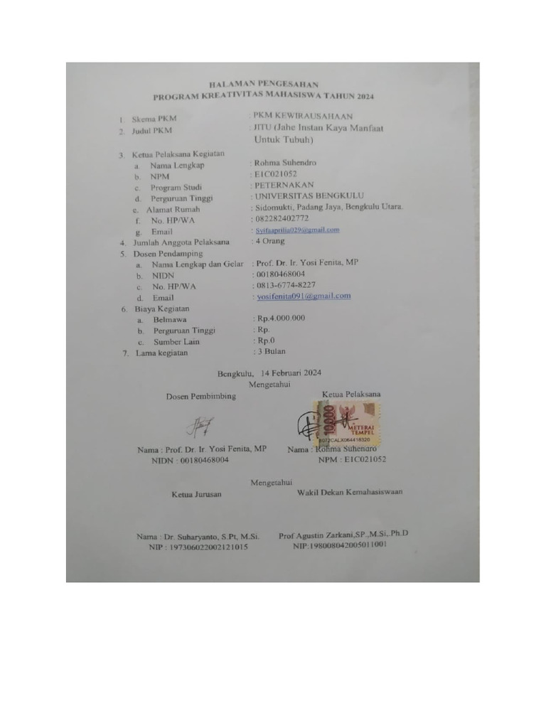 Lembar Pengesahan PKM-K | PDF