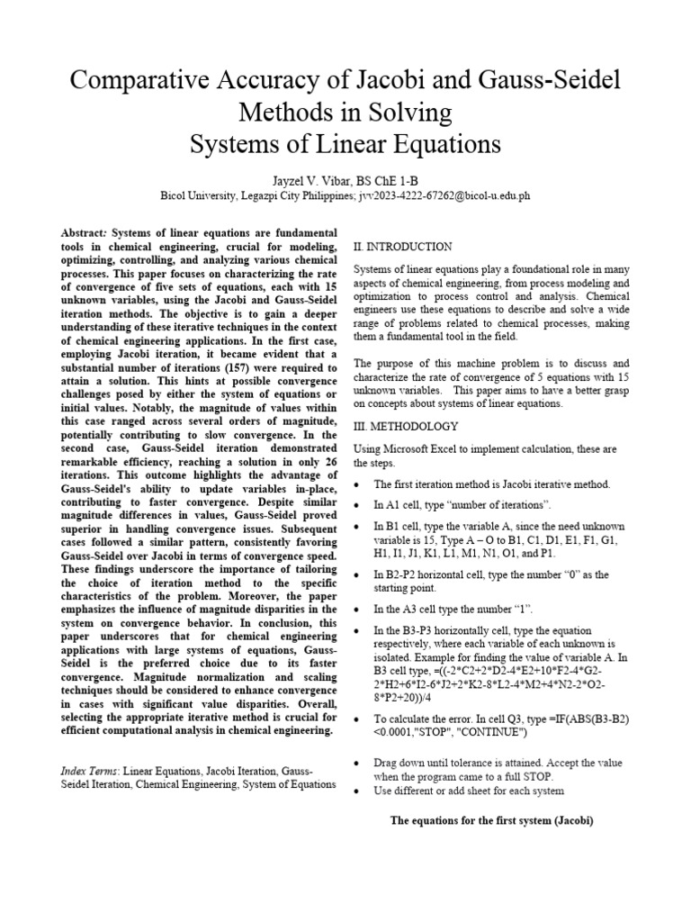 Exploring The System of Linear Equations For Chemical Engineering ...