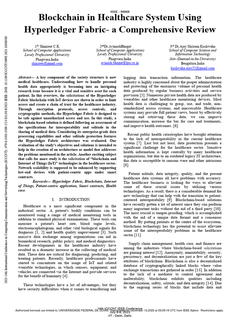 2-Blockchain in Healthcare System Using Hyperledger Fabric - A Comprehensive Review | PDF ...