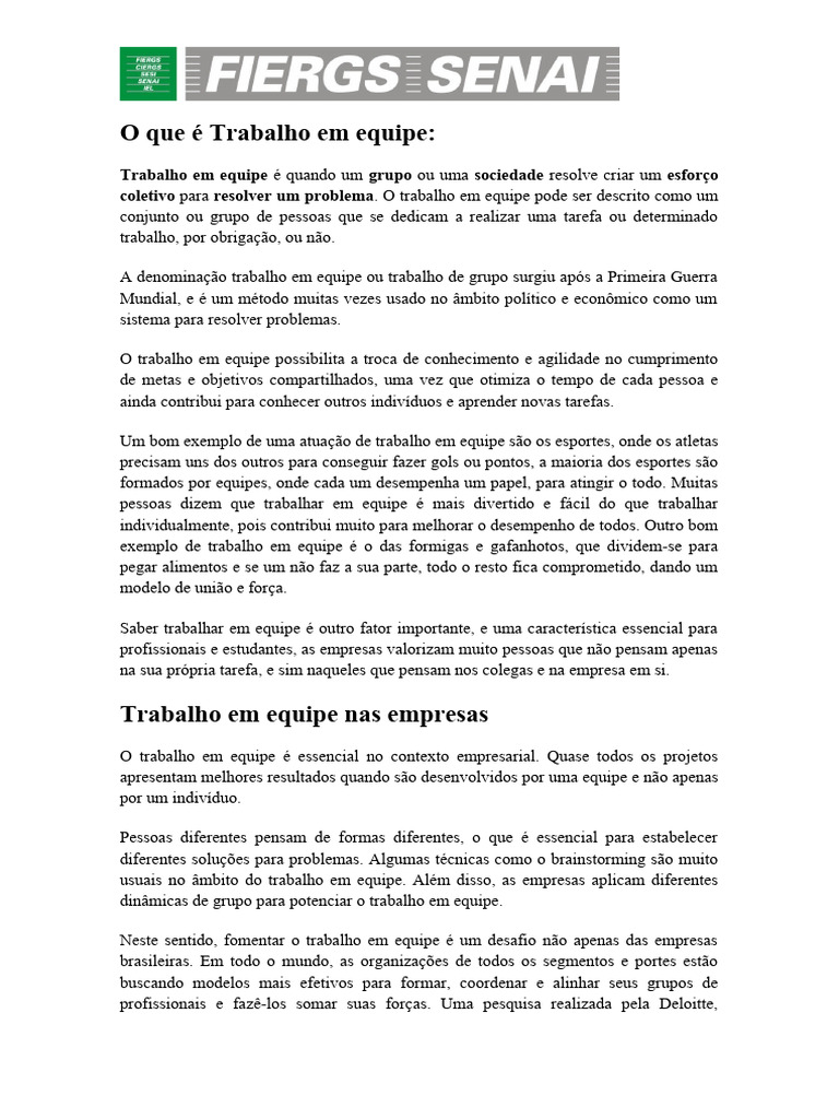 Trabalho em equipe | PDF