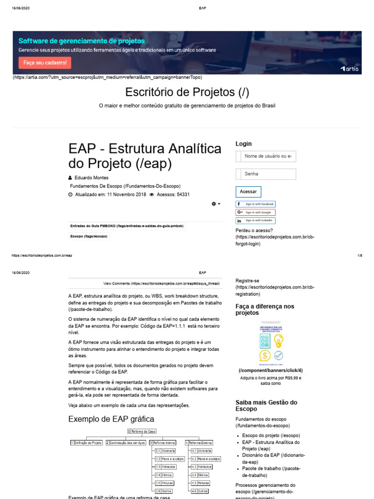 EAP - Estrutura Analítica Do Projeto (/eap) : Escritório de Projetos (/) | PDF