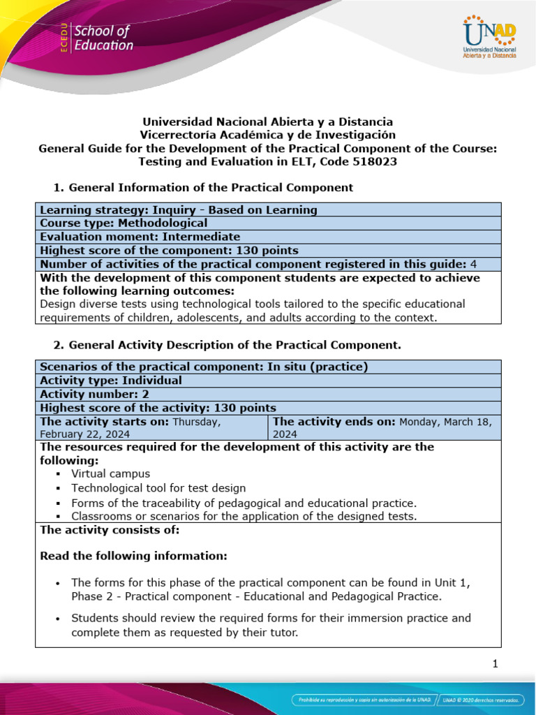 Guide For The Development of The Practical Component and Evaluation Rubric - Phase 2 ...