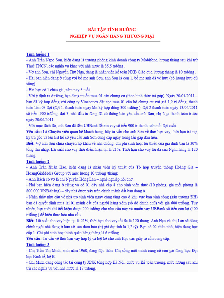 Bài tập tình huống NHTM | PDF