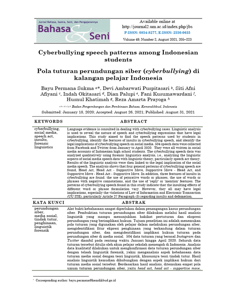 Pola Tuturan Perundungan Siber Cyberbull | PDF | Linguistics | Human Communication