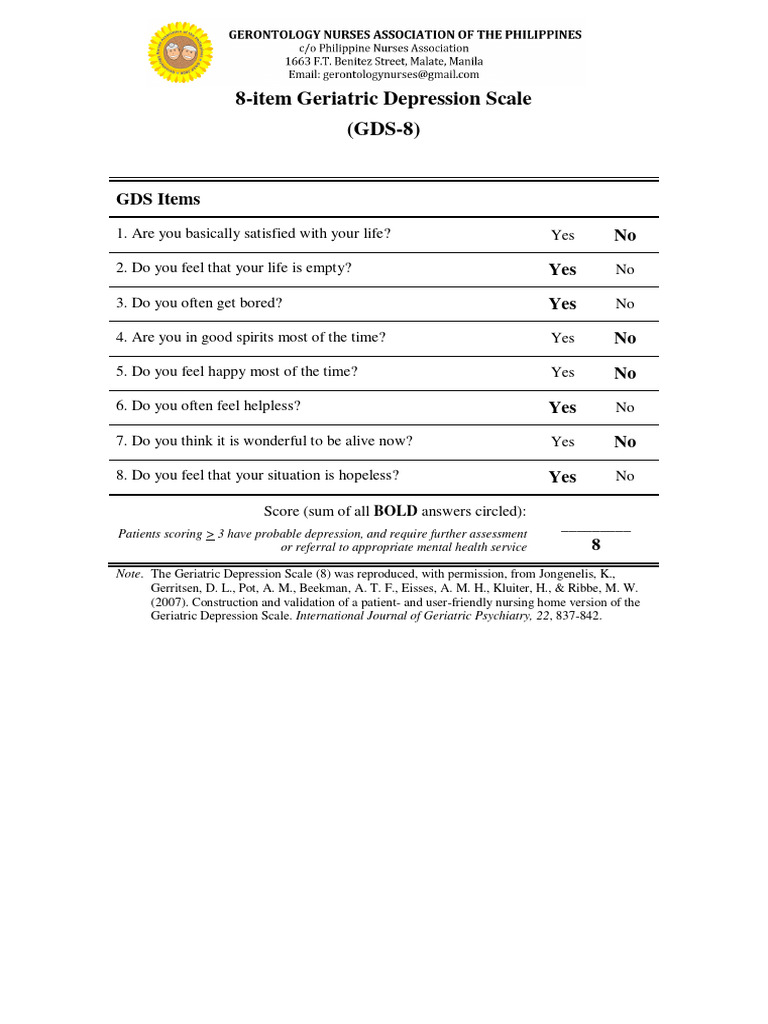 Geriatric Depression Scale GDS-8 | PDF | Wellness | Lifestyle