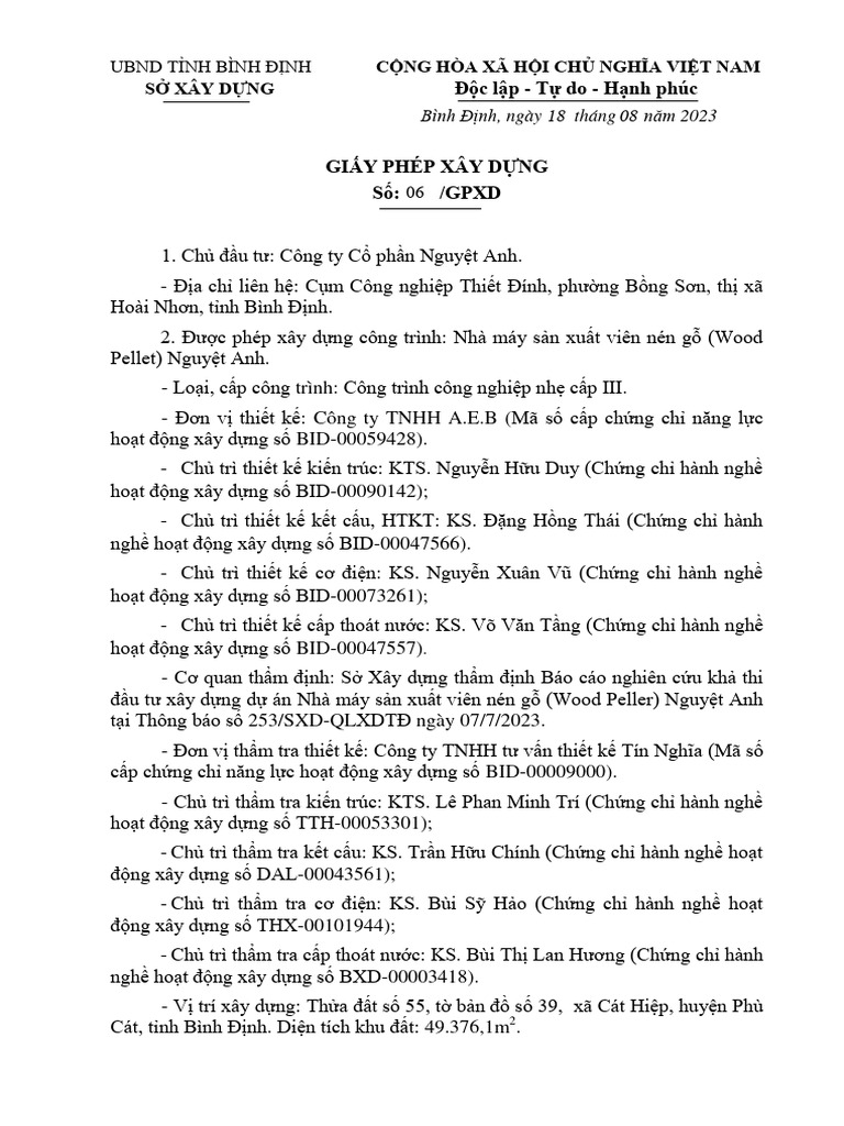 De Xuat Giay Phep Moi Truong Nha-May-May-Vien-Nen-Phu-Cat | PDF