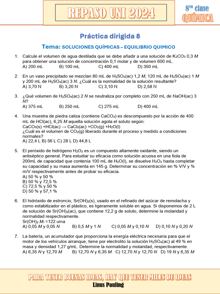 REPASO enero 2024 - quimica - practica 8 -SOLUCIONES QUIMICAS - CIMETICA QUIMICA - 07-02-2024 | PDF