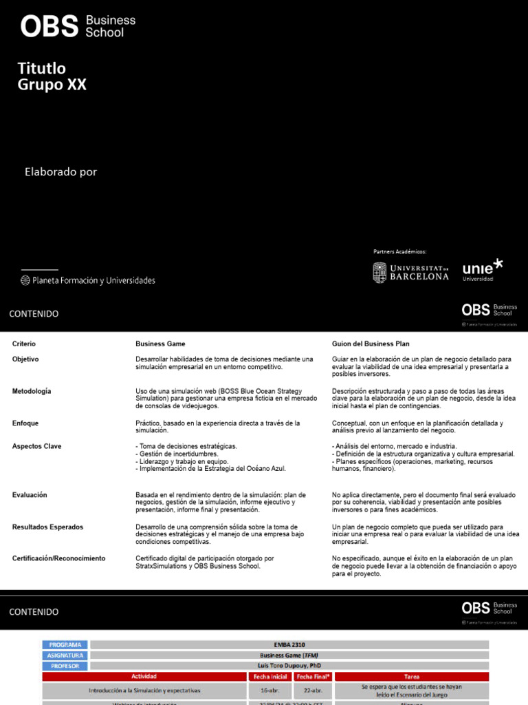 Comparativo Business Plan Vs Business Game | PDF