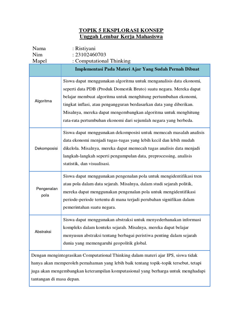 Topik 5. Eksplorasi Konsep Unggah Lembar Kerja Mahasiswa | PDF