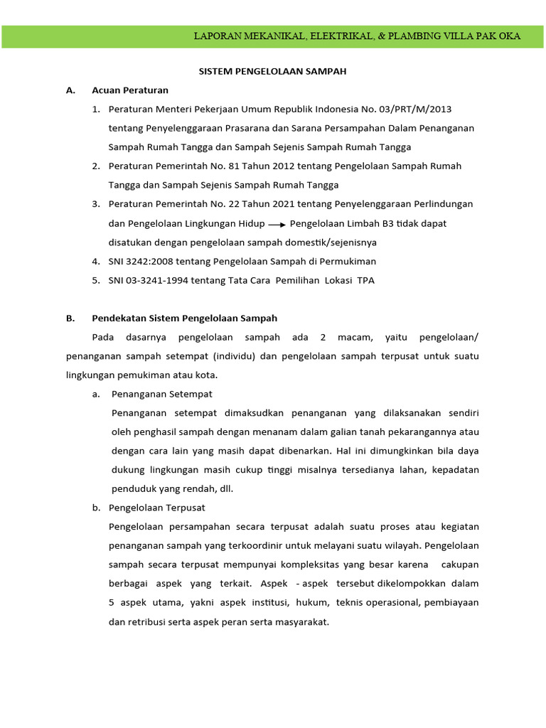 Perhitungan Dan Rencana Pengelolaan Sampah | PDF