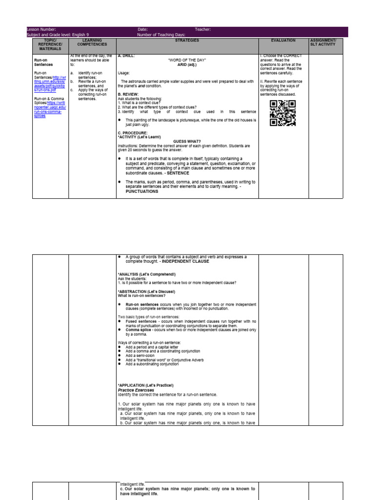 Run-On Sentences | PDF