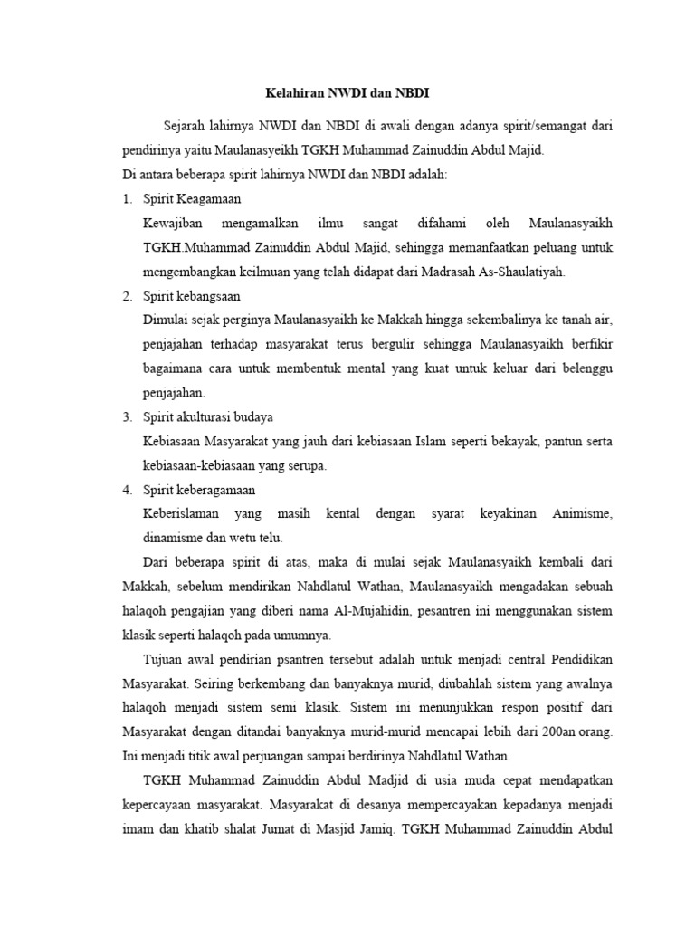 Kelahiran NWDI Dan NBDI | PDF