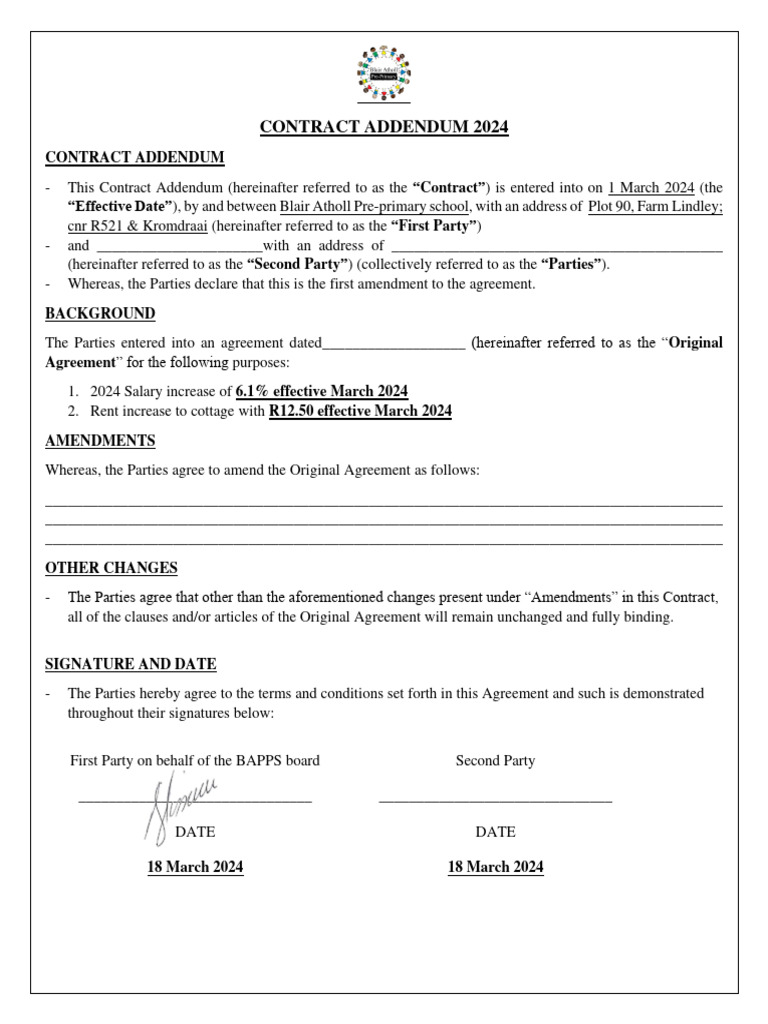 Contract Addendum Template | PDF