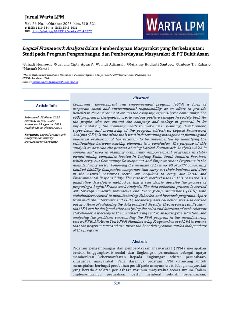 Logical Framework Analysis: Jurnal Warta LPM | PDF | Bisnis