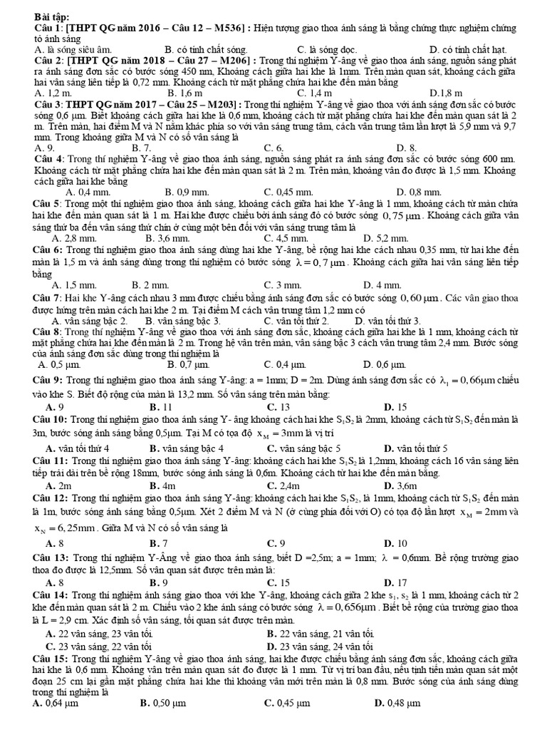 Bài tập giao thoa | PDF