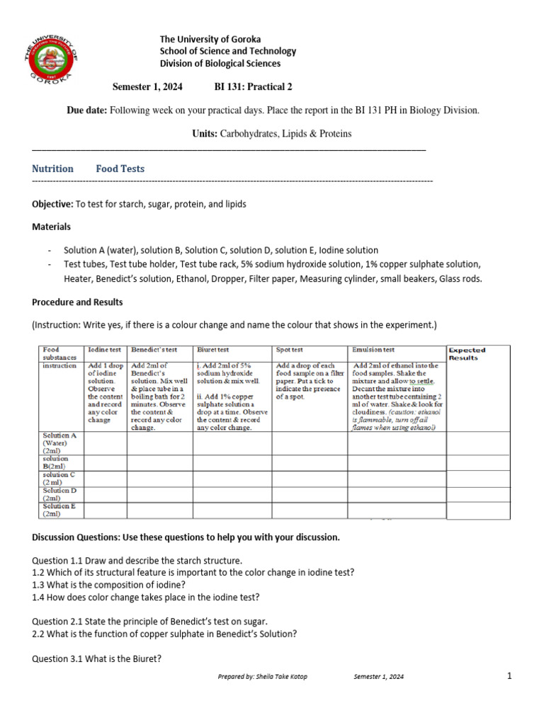 Practical 2 Food Tests | PDF