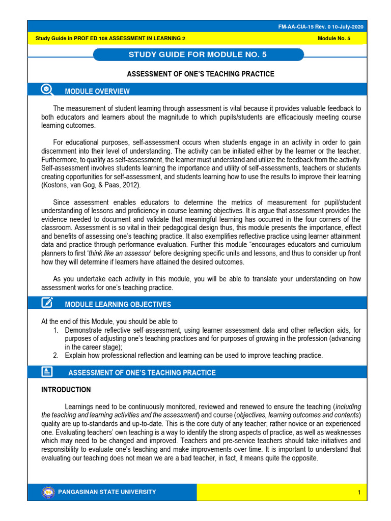 Assessment in Learning 2 - Module No. 5 | PDF | Educational Assessment | Rubric (Academic)