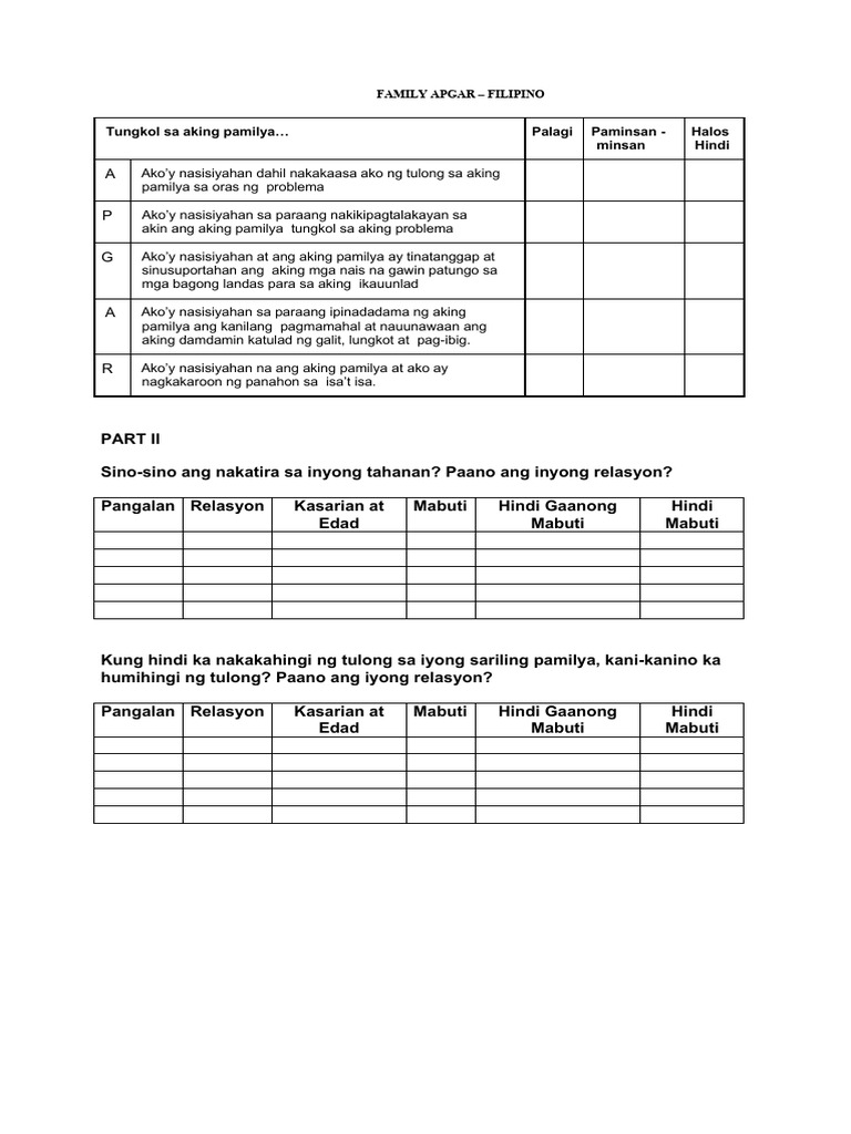 Family Apgar Screem | PDF
