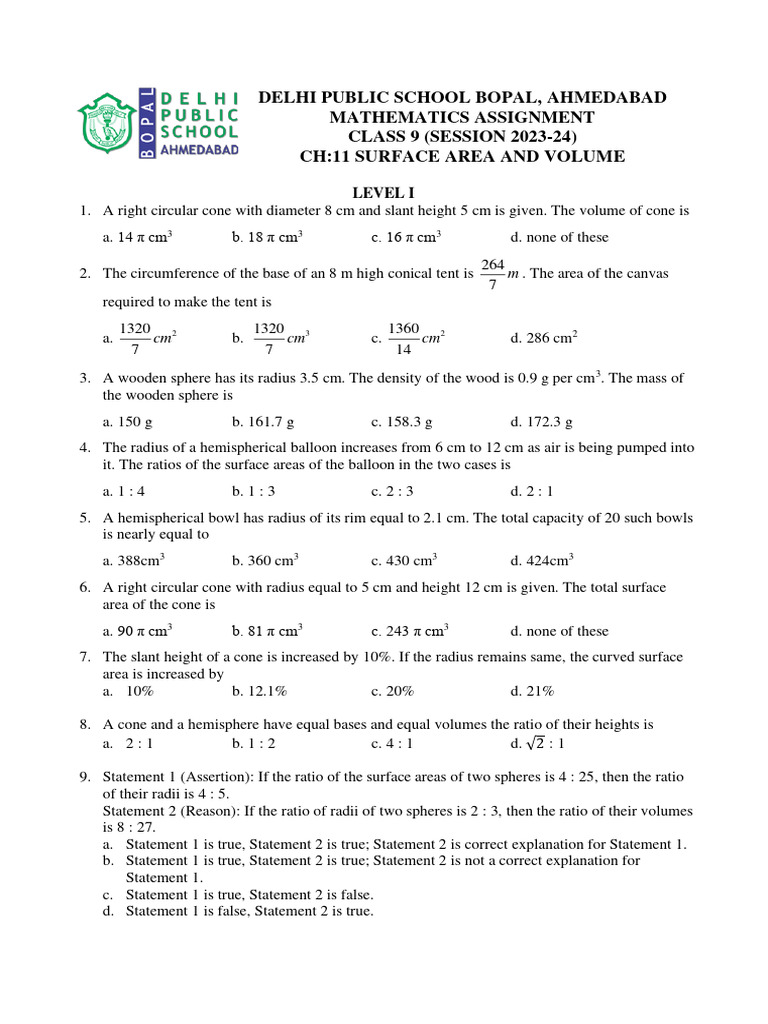 Class 9 SA and Volume | PDF | Sphere | Area