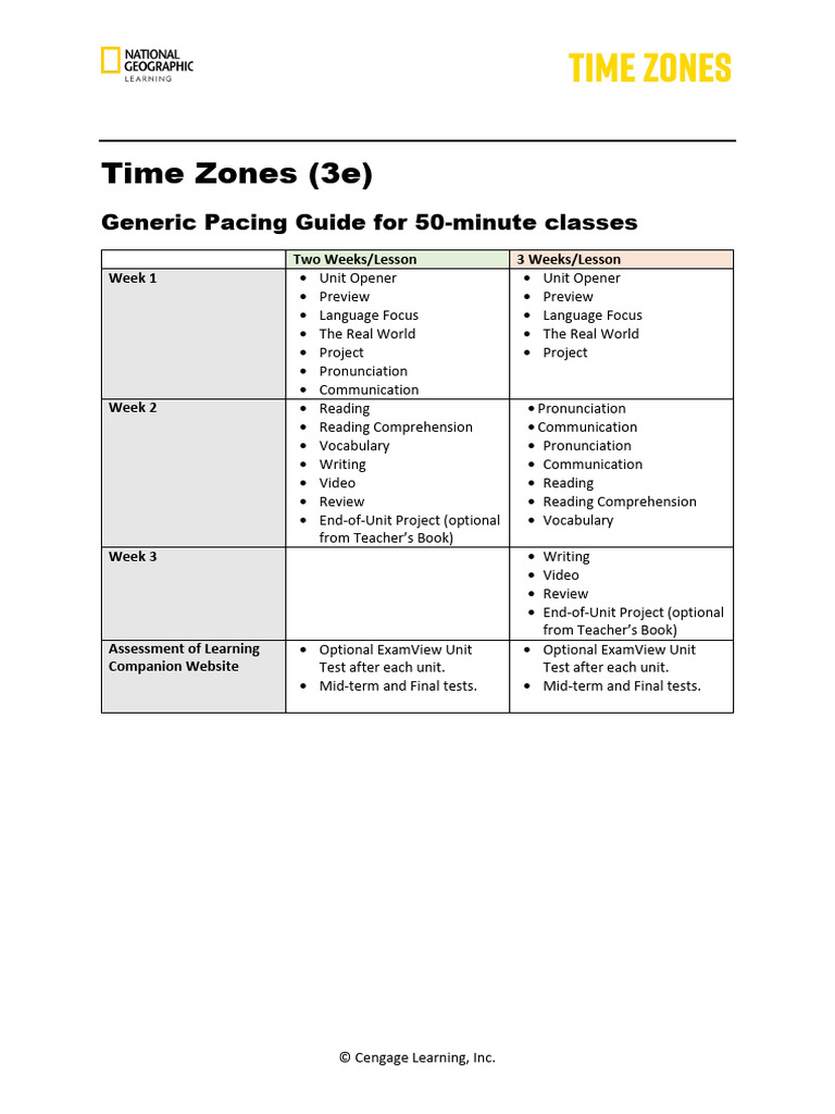 Time Zones 3e Pacing Guide | PDF